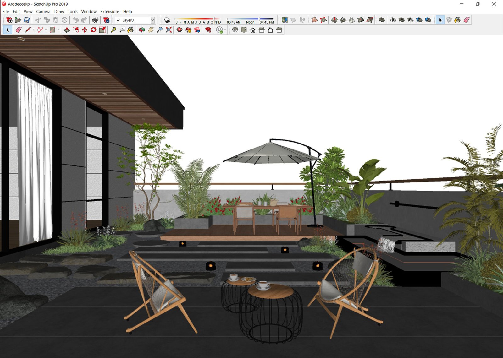 Descargar modelo de terraza exterior para Sketchup - arqdecoskp.com